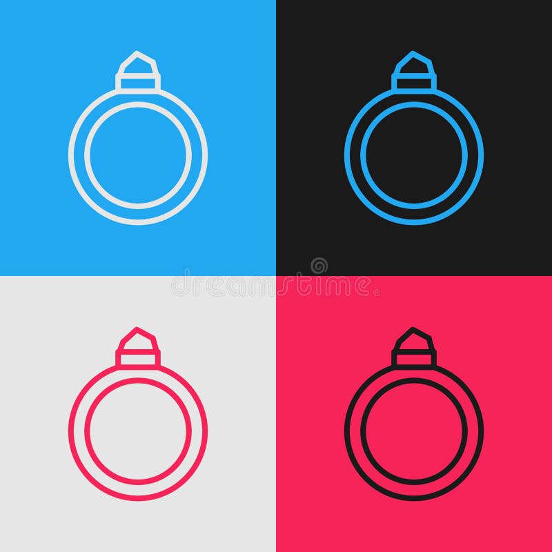 Pop Art Line Diamond Engagement Ring Icon Isolated on Color Background ...