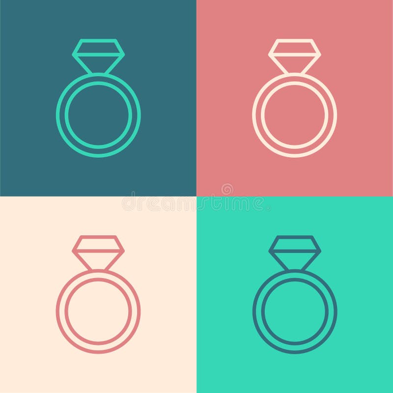 Pop Art Line Diamond Engagement Ring Icon Isolated on Color Background ...