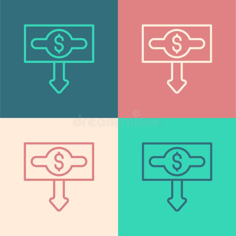Pop Art Line Dollar Rate Decrease Icon Isolated on Color Background. Cost Reduction Stock ...