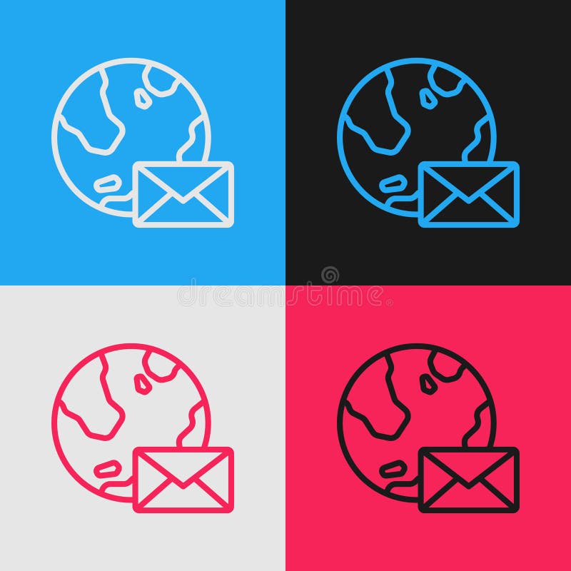 Pop Art Line Earth Globe with Mail and E-mail Icon Isolated on Color ...