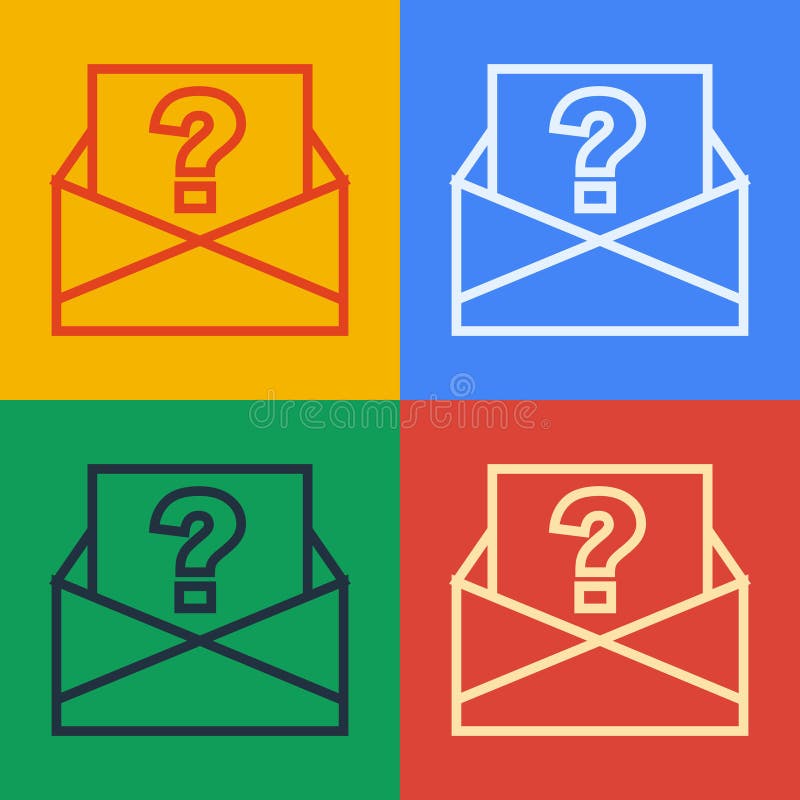 Pop Art Line Envelope with Question Mark Icon Isolated on Color ...