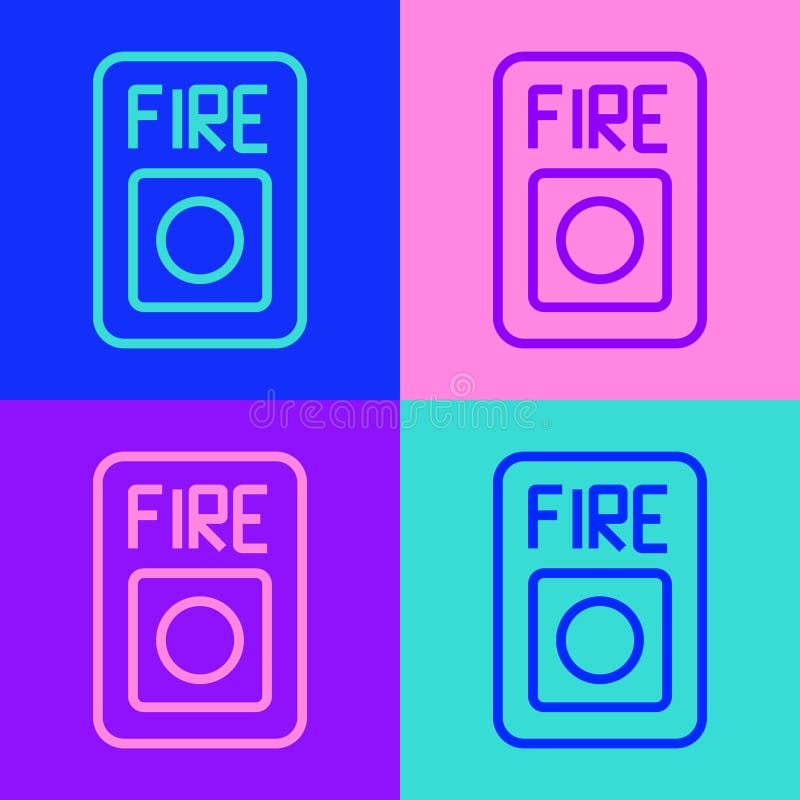 Pop Art Line Fire Alarm System Icon Isolated on Color Background. Pull ...