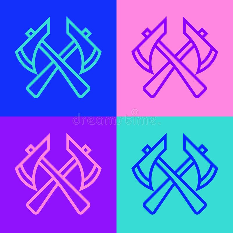 Pop Art Line Firefighter Axe Icon Isolated on Color Background. Fire ... Pop Art Line Firefighter Axe Icon Isolated on Color Background. Fire ...