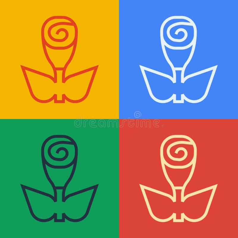 Pop Art Line Flower Rose Icon Isolated on Color Background. Vector ...