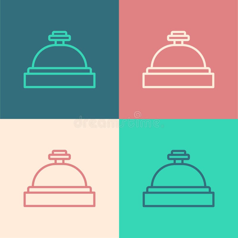 Pop Art Line Hotel Service Bell Icon Isolated on Color Background ...