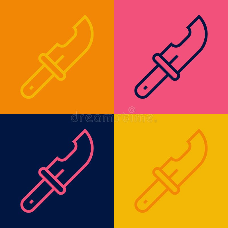 Pop Art Line Hunter Knife Icon Isolated on Color Background. Army Knife ... Pop Art Line Hunter Knife Icon Isolated on Color Background. Army Knife ...