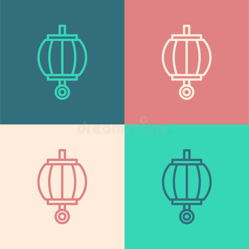 Pop Art Line Korean Paper Lantern Icon Isolated on Color Background ...