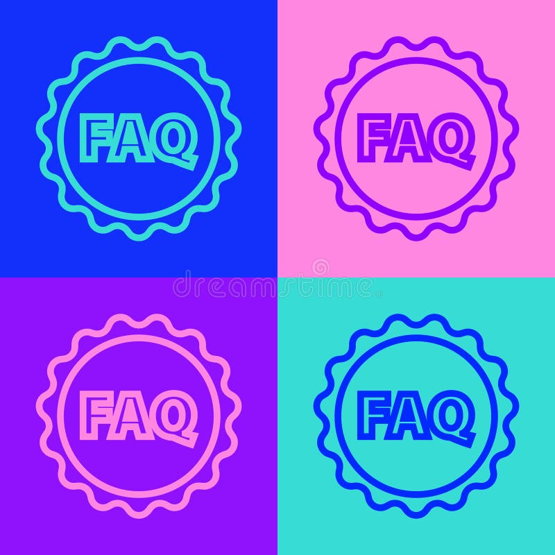 Pop Art Line Label with Text FAQ Information Icon Isolated on Color ...