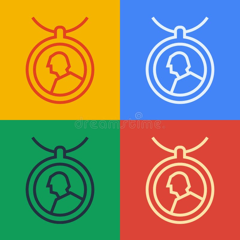 Pop Art Line Locket on Necklace Icon Isolated on Color Background ...