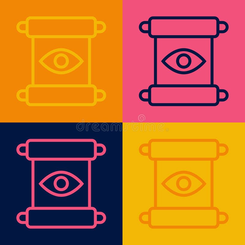 Pop Art Line Magic Scroll Icon Isolated on Color Background. Decree ...