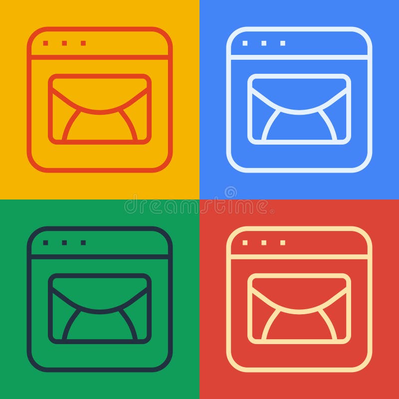 Pop Art Line Mail and E-mail Icon Isolated on Color Background ...