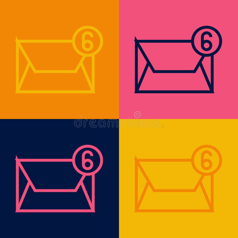 Pop Art Line Mail and E-mail Icon Isolated on Color Background ...