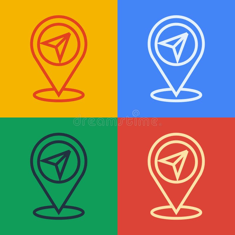 Pop Art Line Map Pin Icon Isolated on Color Background. Navigation ...