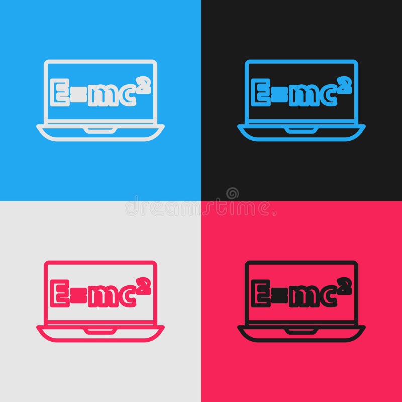 Pop Art Line Math System of Equation Solution on Laptop Icon Isolated ...