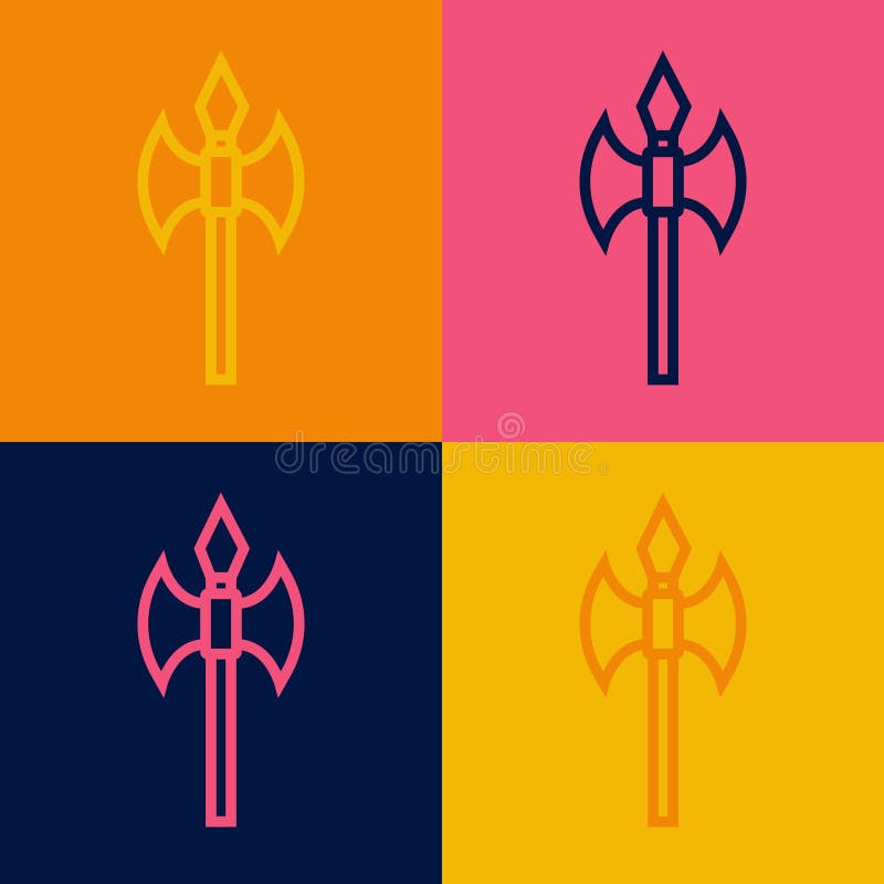 Pop Art Line Medieval Axe Icon Isolated on Color Background. Battle Axe ... Pop Art Line Medieval Axe Icon Isolated on Color Background. Battle Axe ...