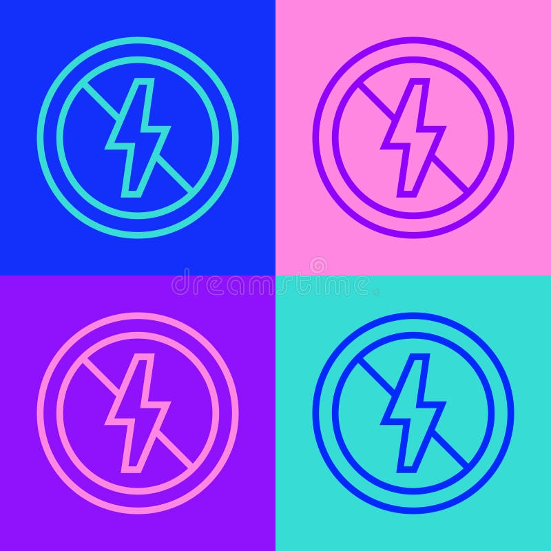 Pop Art Line No Lightning Icon Isolated on Color Background. No ...