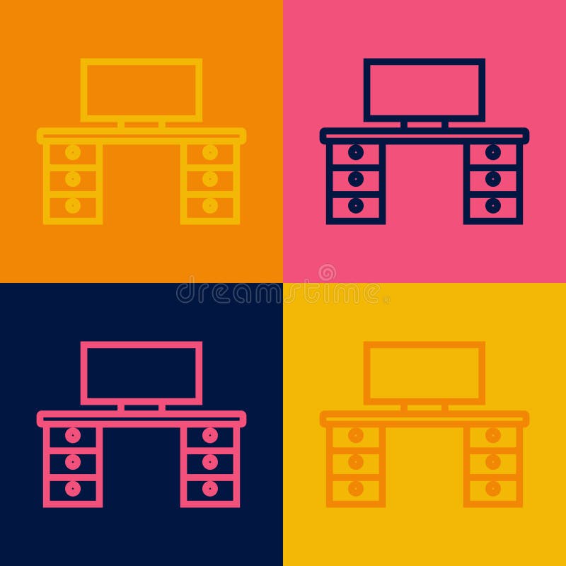 Pop Art Line Office Desk Icon Isolated on Color Background. Vector ...