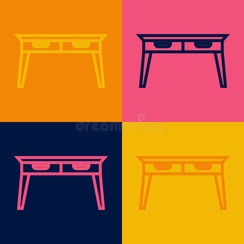 Pop Art Line Office Desk Icon Isolated on Color Background. Vector ...