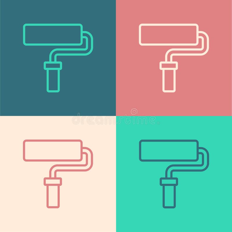 Pop Art Line Paint Roller Brush Icon Isolated on Color Background ...