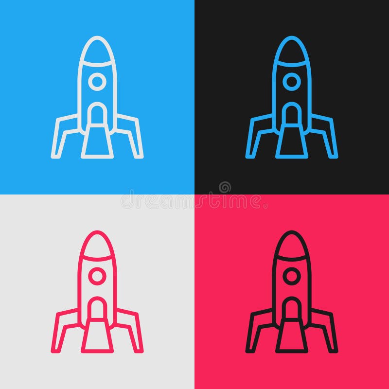Pop Art Line Rocket Ship Icon Isolated on Color Background. Space ...