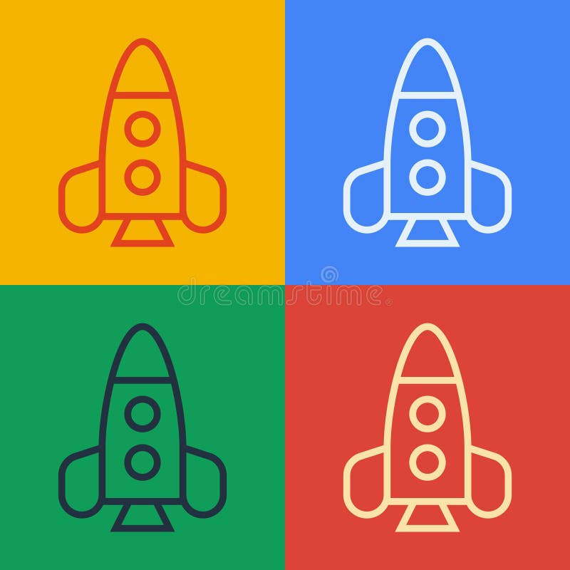 Pop Art Line Rocket Ship Toy Icon Isolated on Color Background. Space ... Pop Art Line Rocket Ship Toy Icon Isolated on Color Background. Space ...