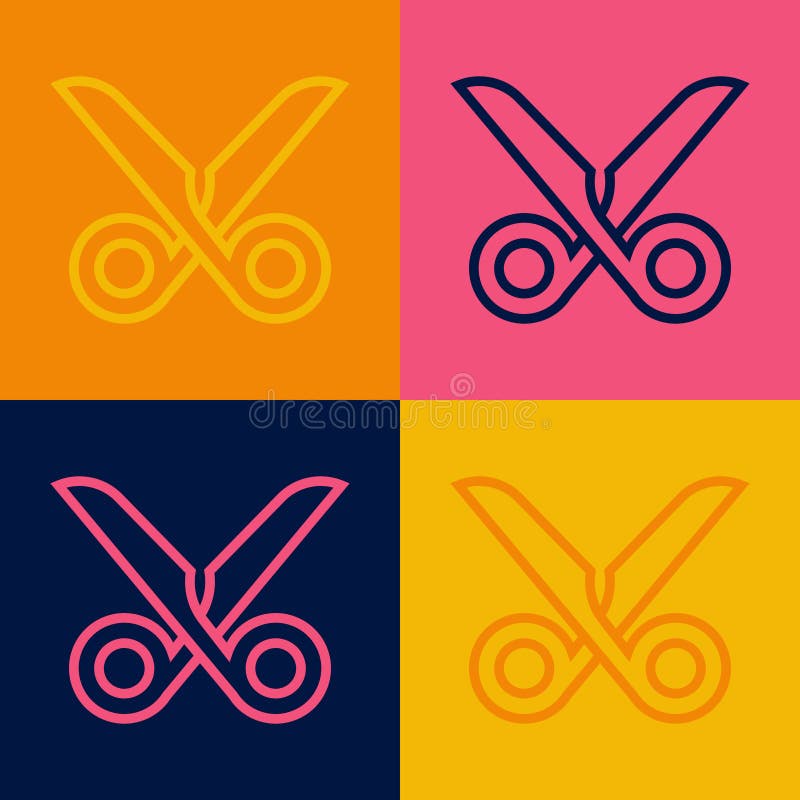 Pop Art Line Scissors Icon Isolated on Color Background. Cutting Tool ...
