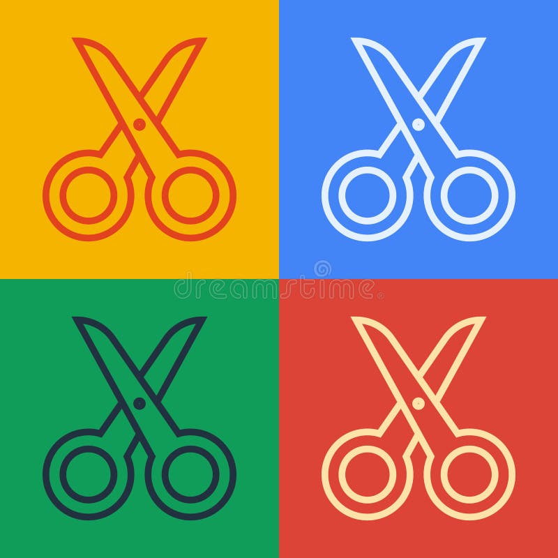Pop Art Line Scissors Icon Isolated on Color Background. Cutting Tool ...