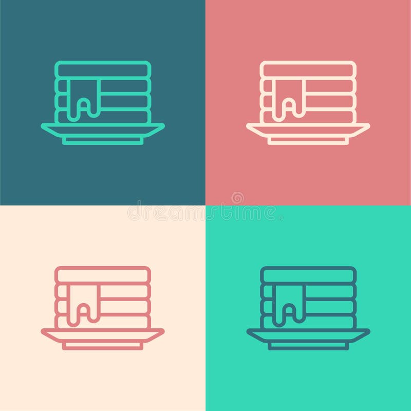 Pop Art Line Stack of Pancakes with Honey Icon Isolated on Color ...