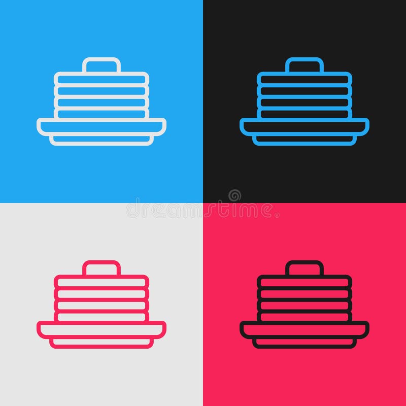 Pop Art Line Stack of Pancakes Icon Isolated on Color Background ...