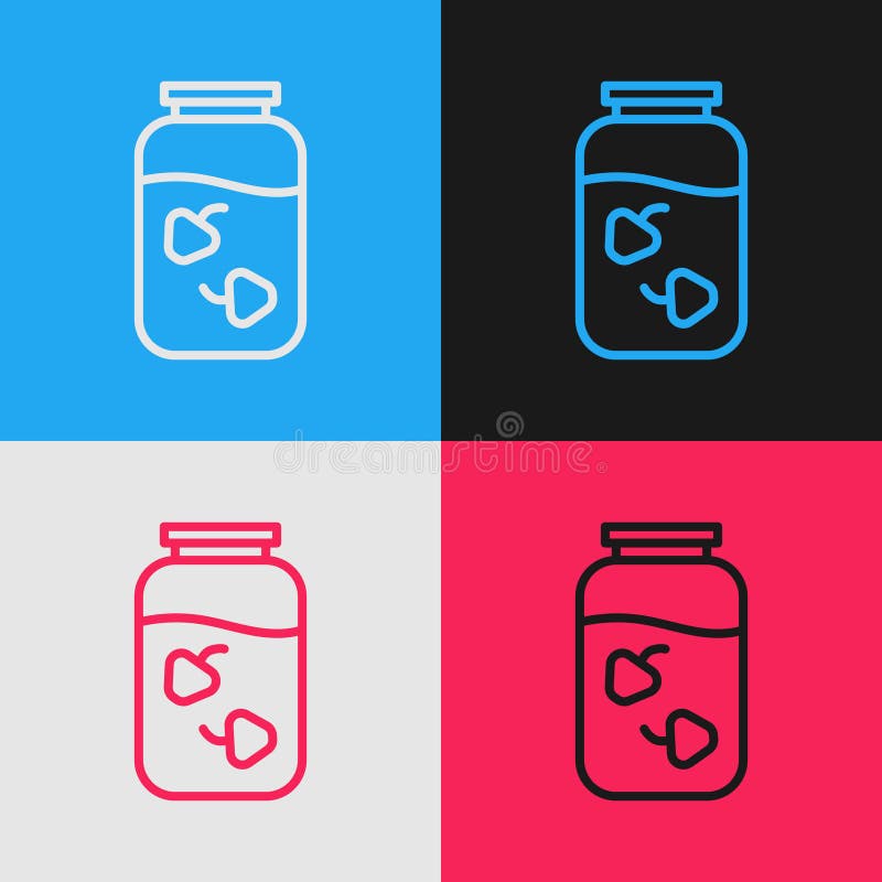 Pop Art Line Strawberry Jam Jar Icon Isolated on Color Background ...