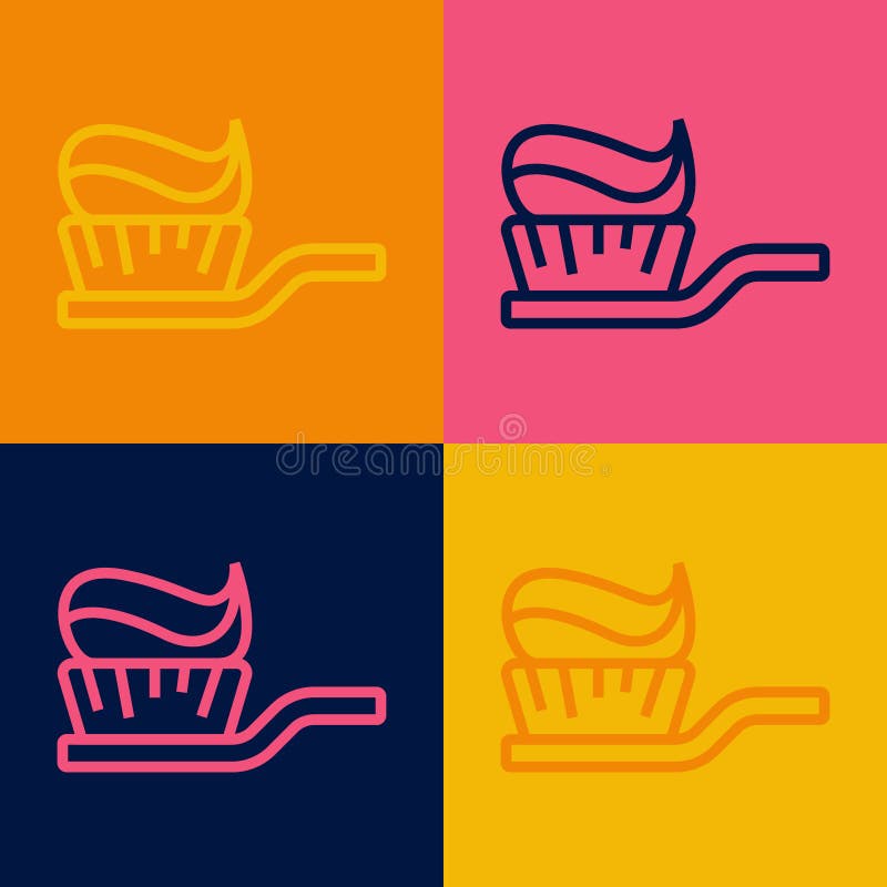 Pop Art Line Toothbrush with Toothpaste Icon Isolated on Color ...