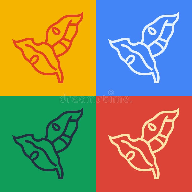 Pop Art Line Tropical Leaves of Palm Tree Icon Isolated on Color ...