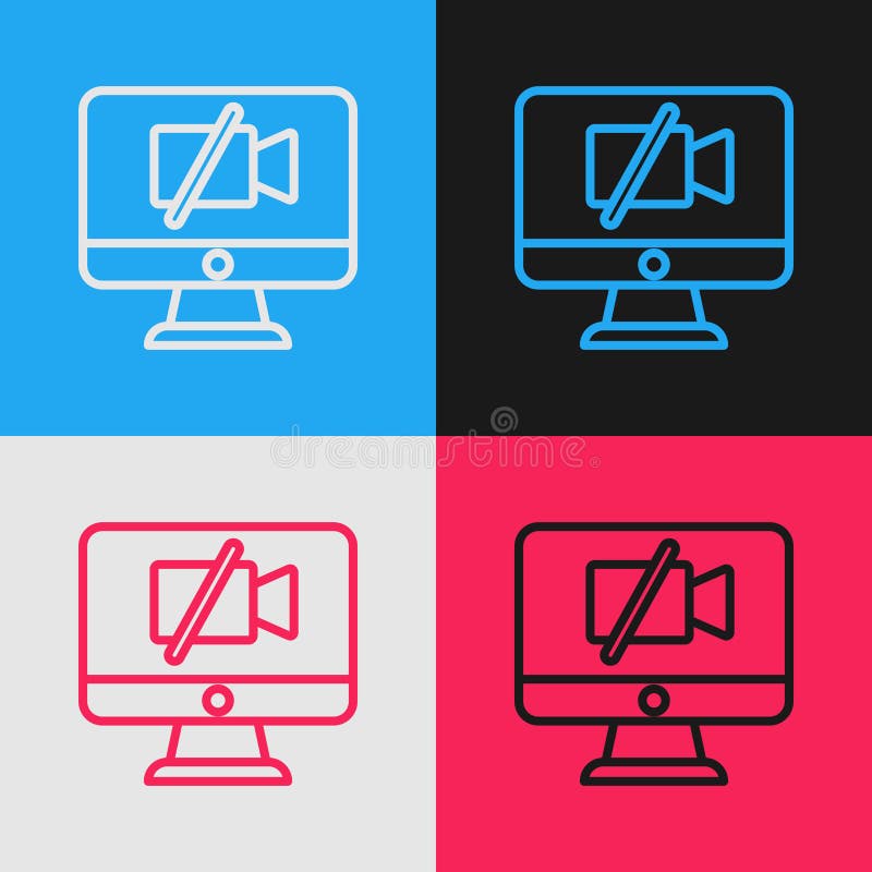 Pop Art Line Video Camera Off on Computer Icon Isolated on Color ...