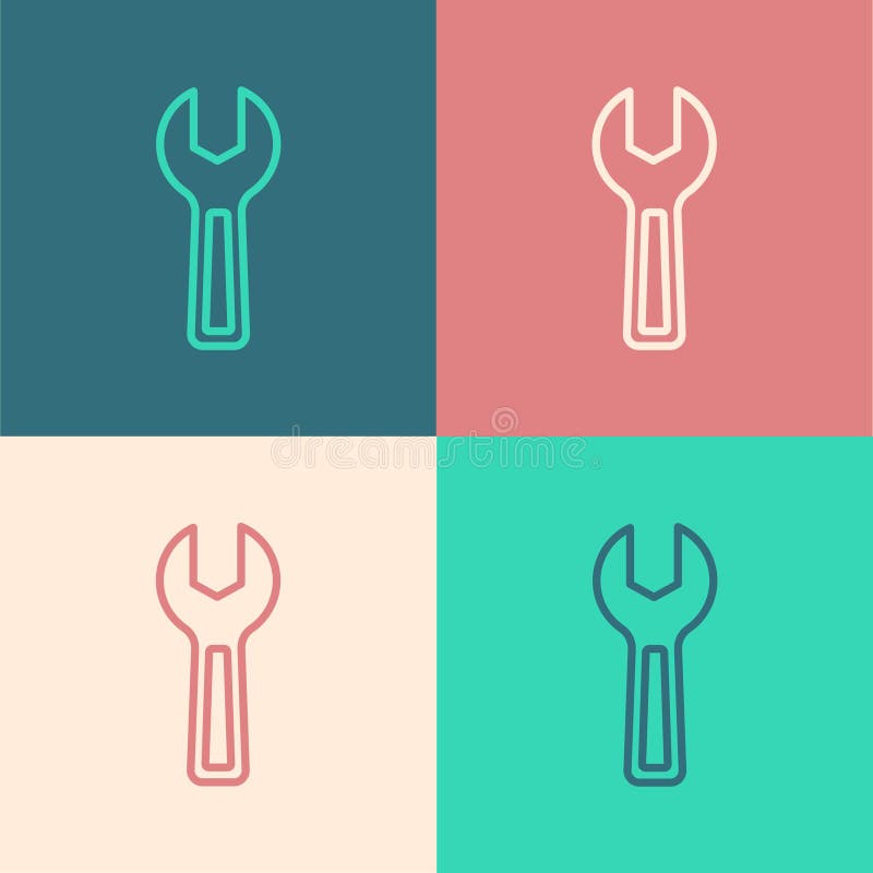 Pop Art Line Wrench Spanner Icon Isolated on Color Background. Vector ... Pop Art Line Wrench Spanner Icon Isolated on Color Background. Vector ...