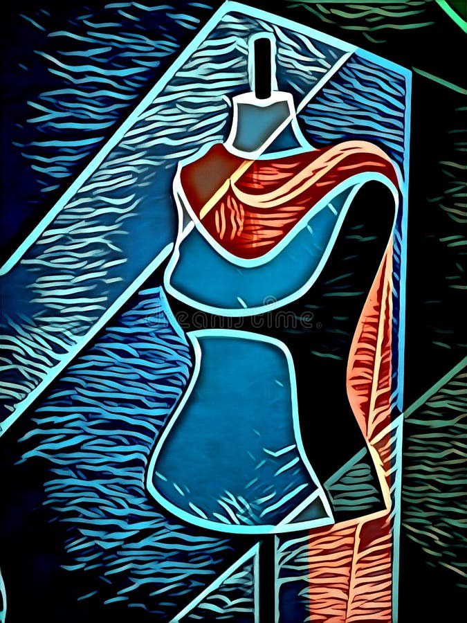 Pop-art Lino-cut Style Creative Female Torso in Shades of Blue and Red ...