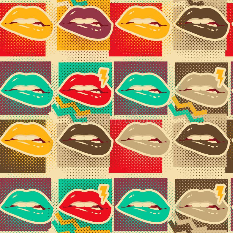 Pop Art Lips Copies Seamless Pattern Stock Vector - Illustration of ...