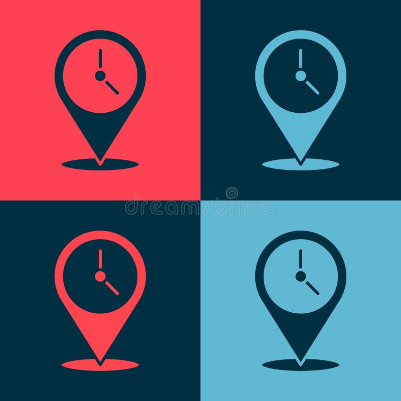 Pop Art Location with Clock Icon Isolated on Color Background. Vector ...