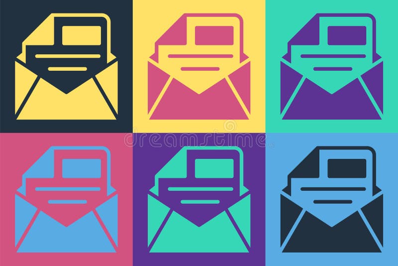Pop Art Mail and E-mail Icon Isolated on Color Background. Envelope ...