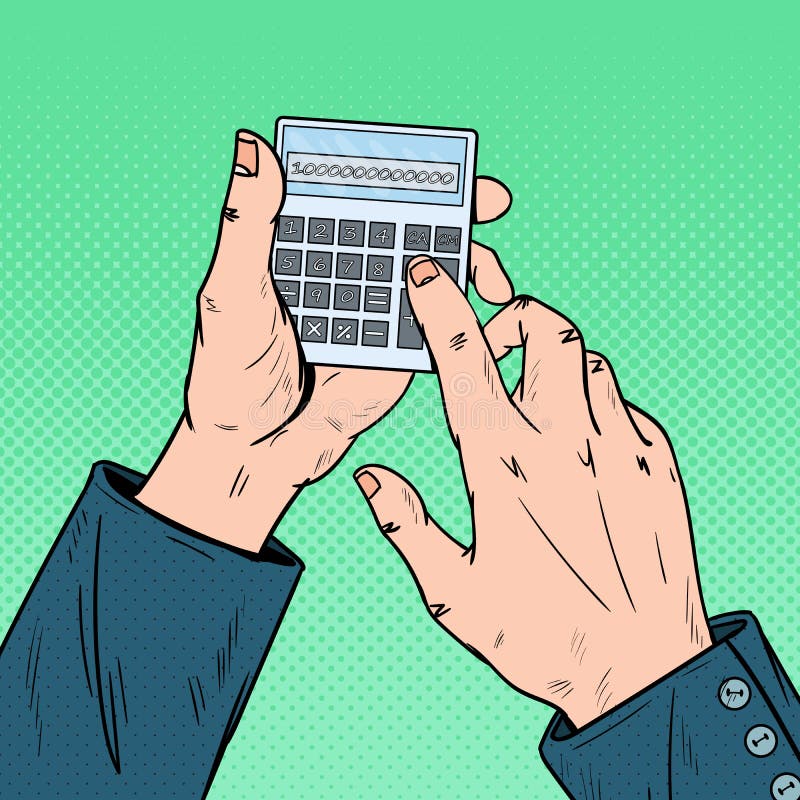 Pop Art Male Hands Using Calculator. Calculating Mathematics Stock ...