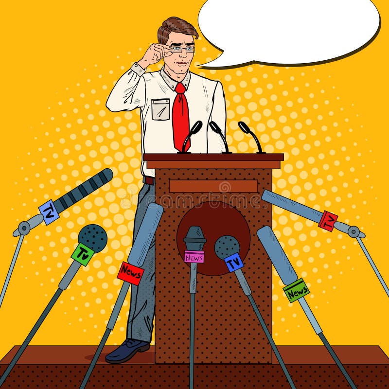 Pop Art Man Giving Press Conference. Mass Media Interview Stock Vector ...