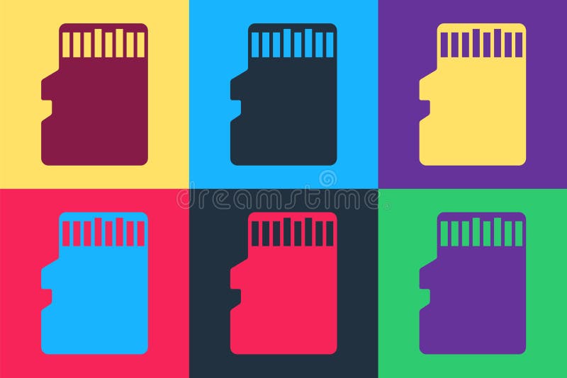 Pop Art Micro SD Memory Card Icon Isolated on Color Background. Vector ...