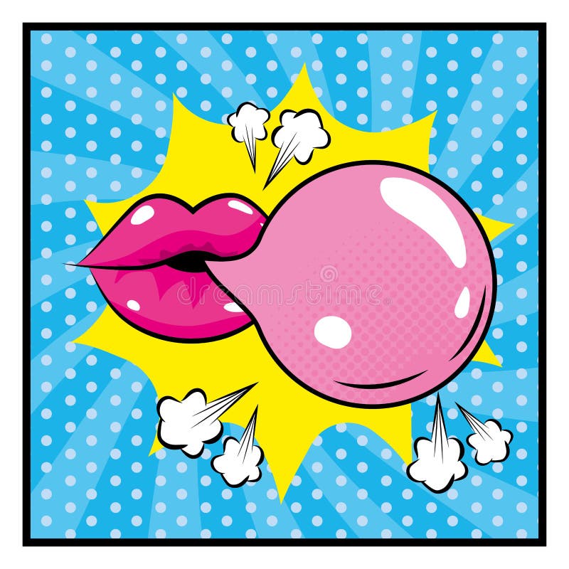 Pop Art Mouth With Bubble Gum And Star Stock Vector Illustration Of