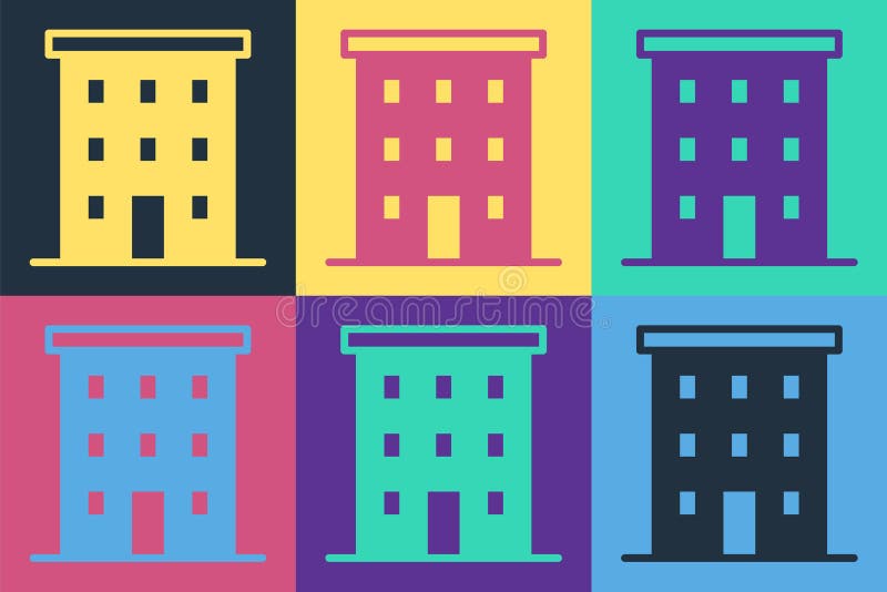 Pop Art Multi Storey Building Icon Isolated on Color Background. Vector ...