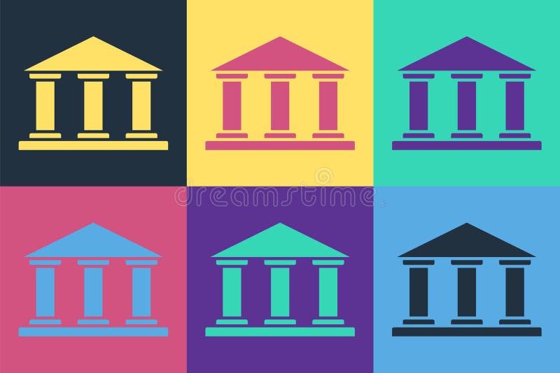 Pop Art Museum Building Icon Isolated on Color Background. Vector ...