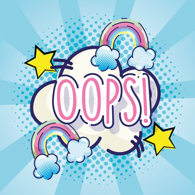 Pop Art Oops Word Rainbows Stars and Cloud Blue Halftone Background ...