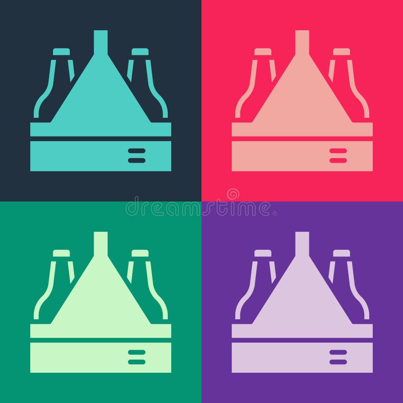 Pop Art Pack of Beer Bottles Icon Isolated on Color Background. Case ...