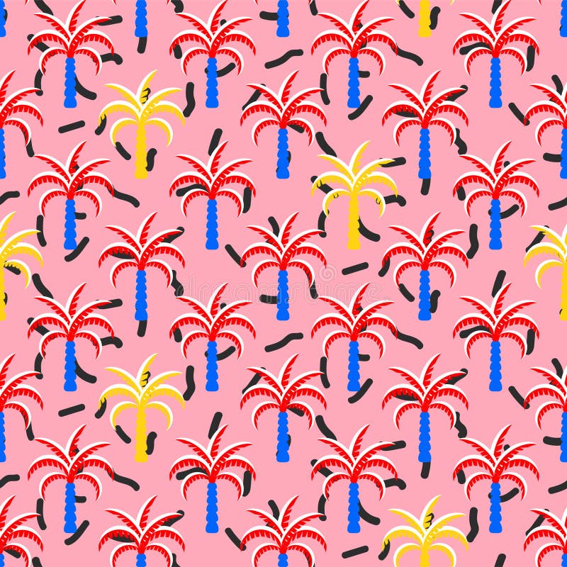 Pop Art Palm Trees Seamless Vector Pattern. Stock Vector - Illustration ...