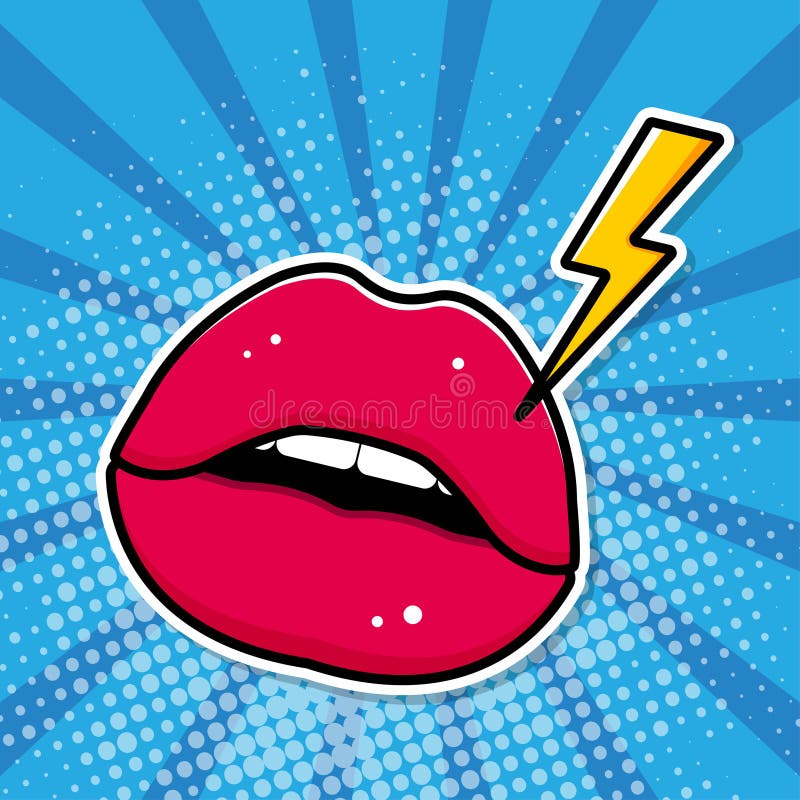 Pop Art Poster. Lips and Yellow Lightning Stock Vector - Illustration ...