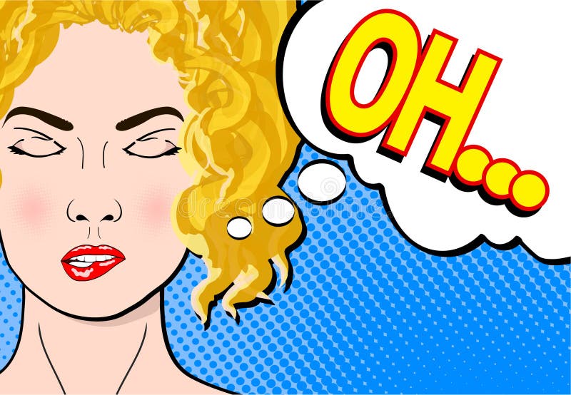 Pop Art Retro Comic Style Blond Woman With Close Eyes Dreaming A Stock Vector Illustration Of