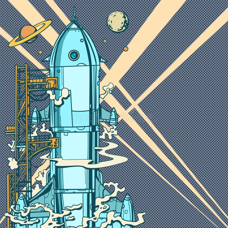 Pop Art Retro a Space Rocket is Preparing for Its Launch Overlooking ...
